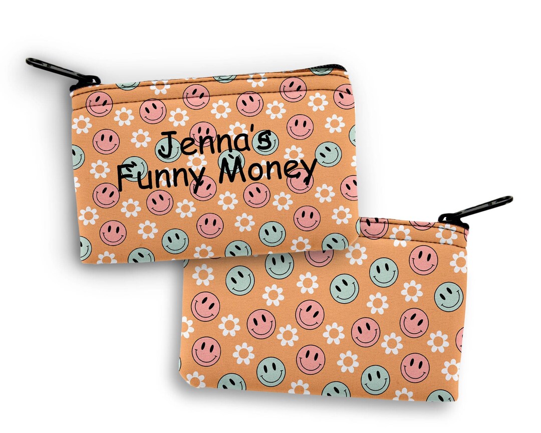Smiley Face Change Purse, Personalized Coin Pouch, Personalized Smiley ...
