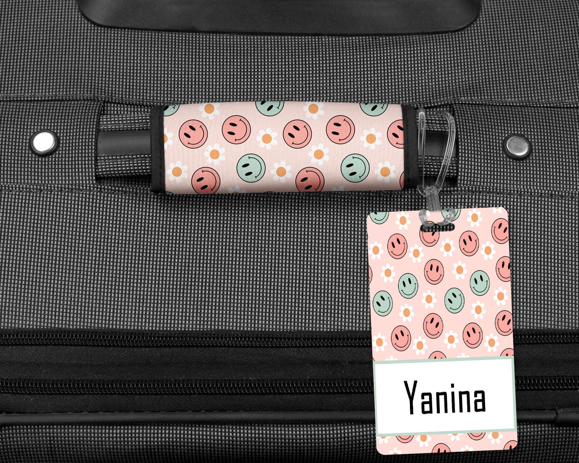 Smiley Face Luggage Tag, Retro Luggage Tag, Luggage Handle Wrap, Custom ...