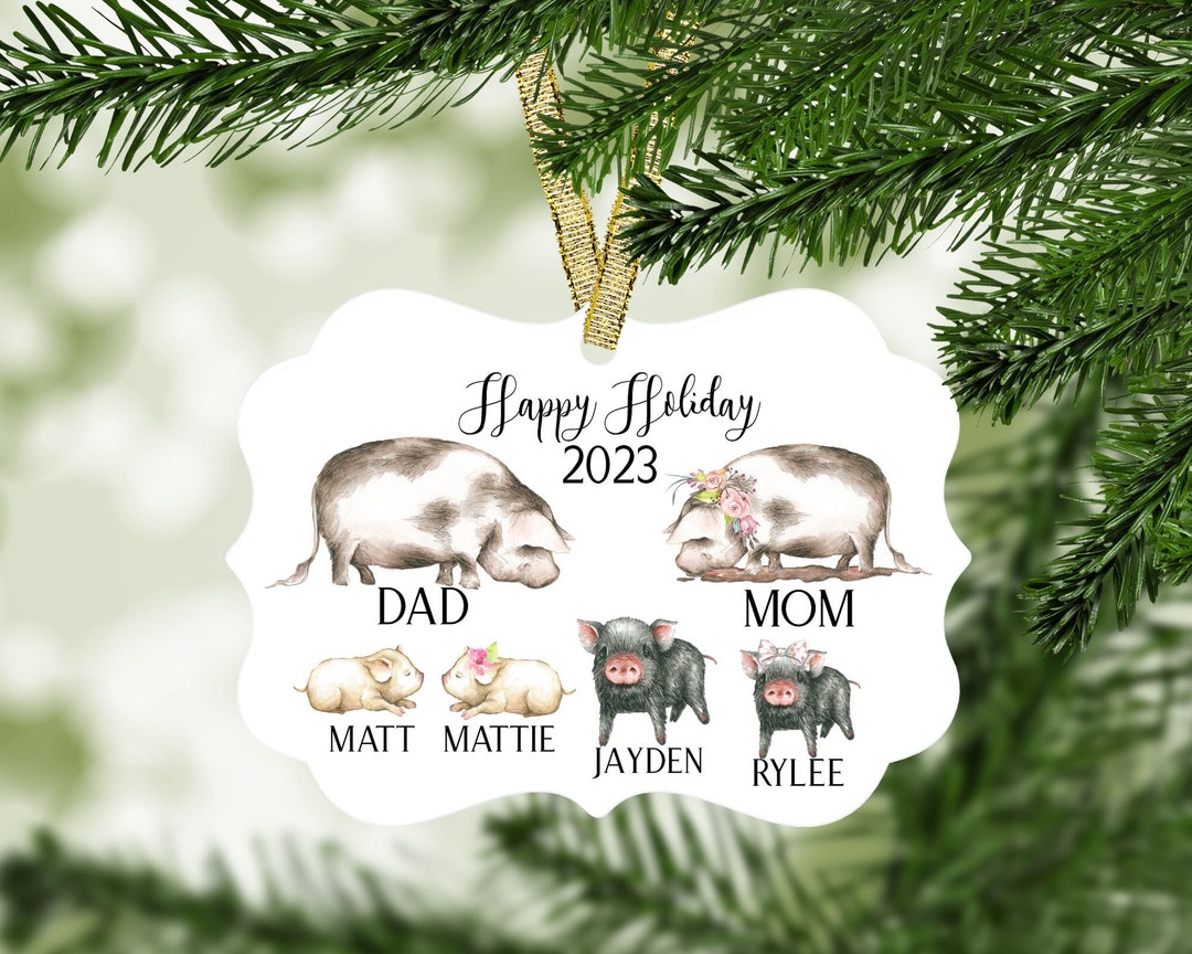 Pig Ornament, Custom Pig Gift, Pig Family Ornament, Personalized Family ...