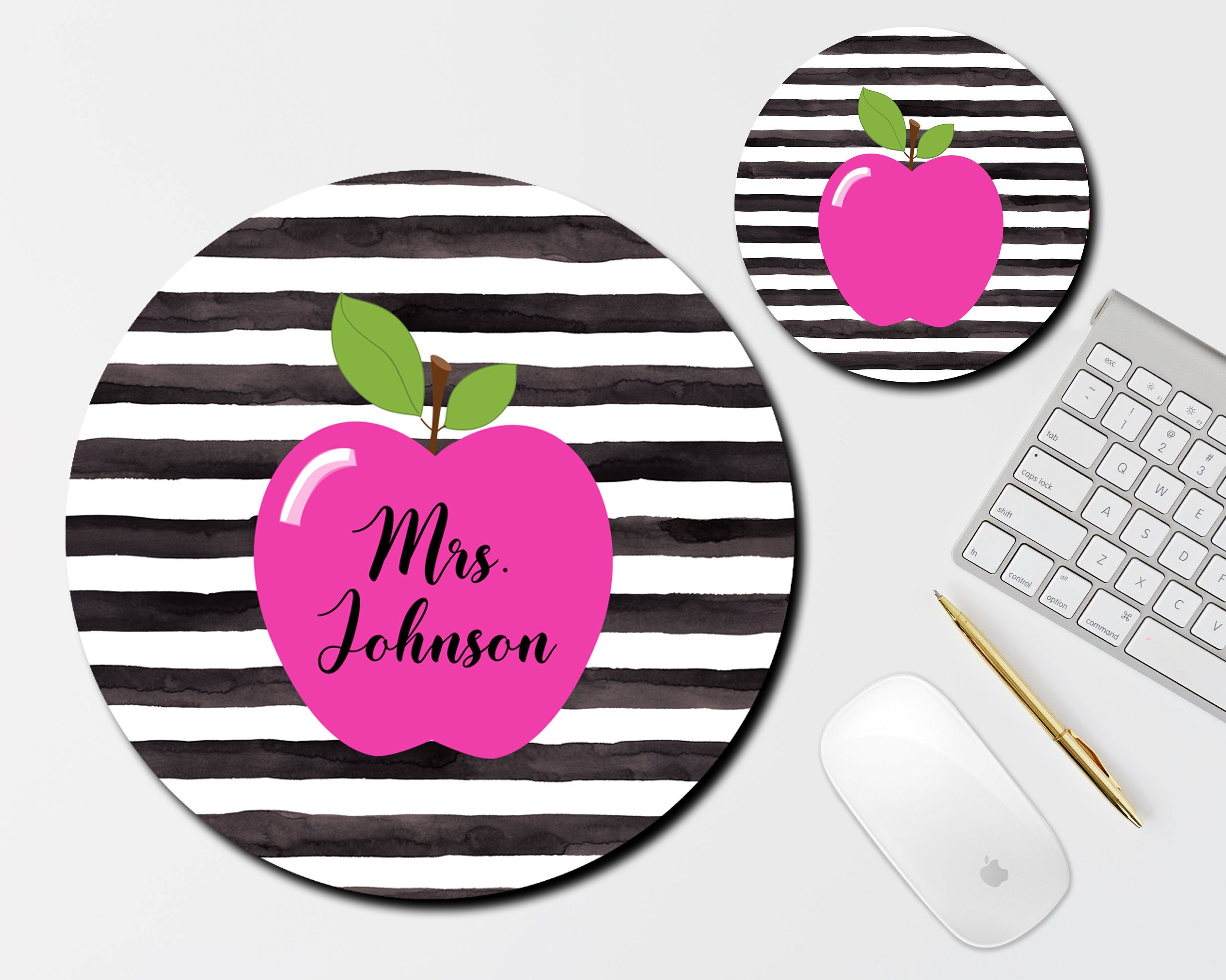 Apple Mouse Pad and Coaster Set Desk Accessories Teacher - Etsy