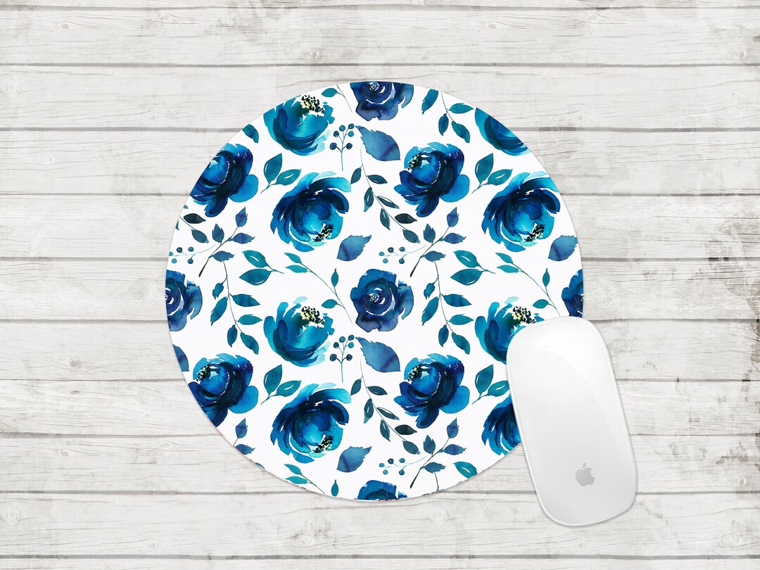 Blue Floral Mouse Pad, Watercolor Flower Mousepad, Desk Accessories ...