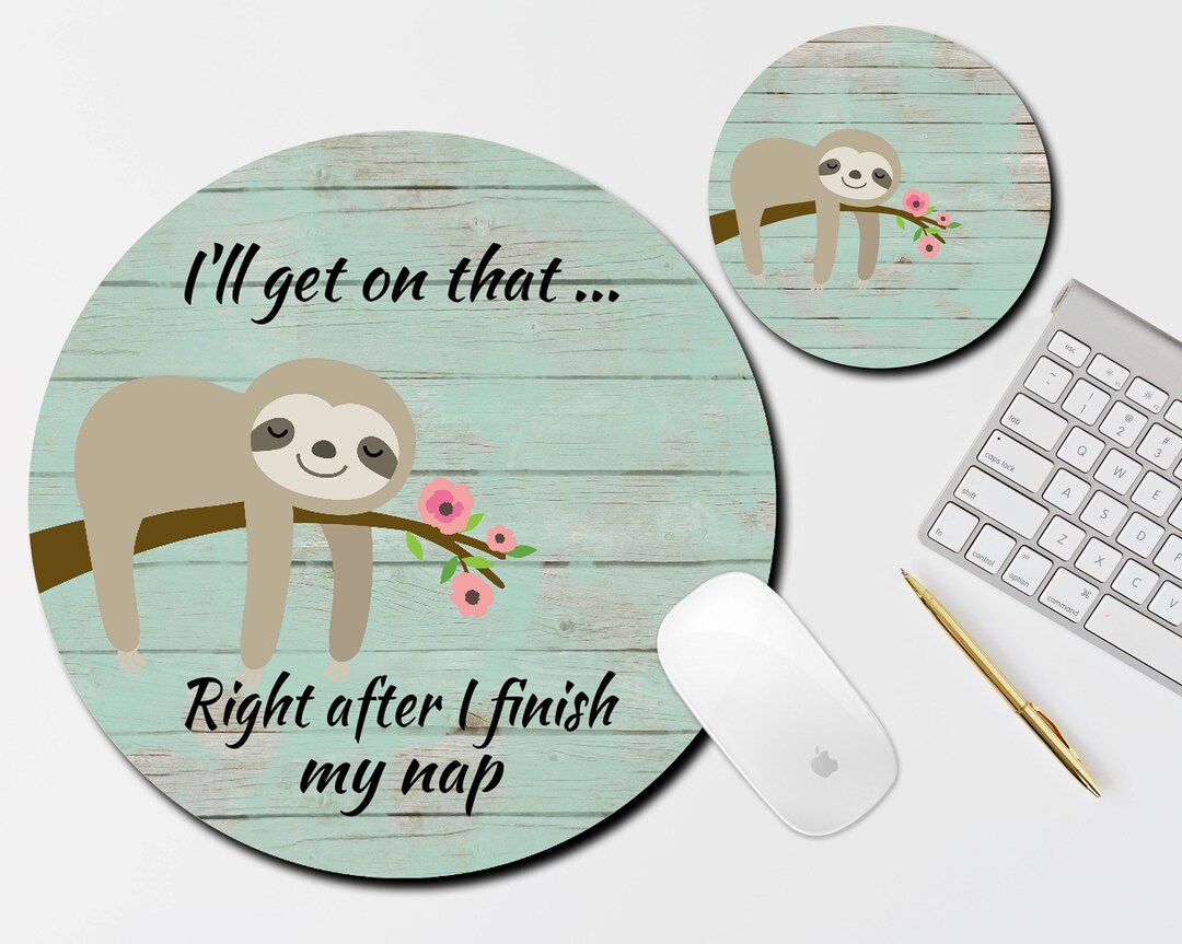 Sloth Mouse Pad and Coaster Set, Desk Accessories, Gift for Coworker ...