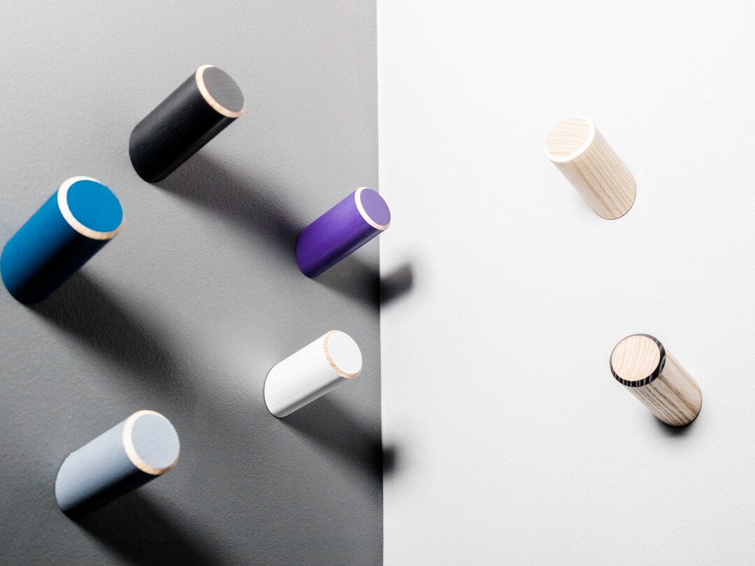 Modern Decorative Coloured Wall Pegs Hooks | 5 Solid Ash Peg Hangers - Etsy
