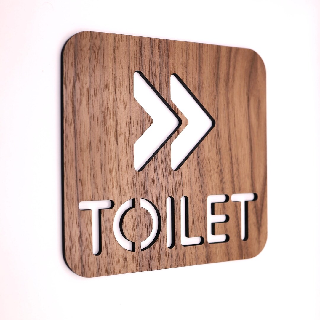 Walnut Toilet Sign, Modern Restroom Right Arrow Sign - Etsy