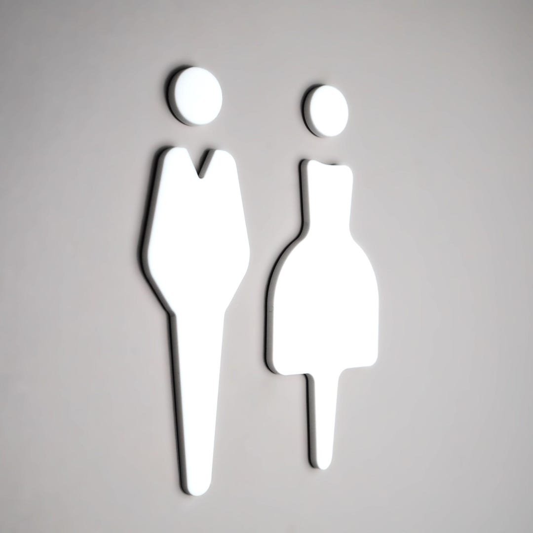 Elegant White Man and Woman Toilet Sign, Stone Texture Acrylic - Etsy
