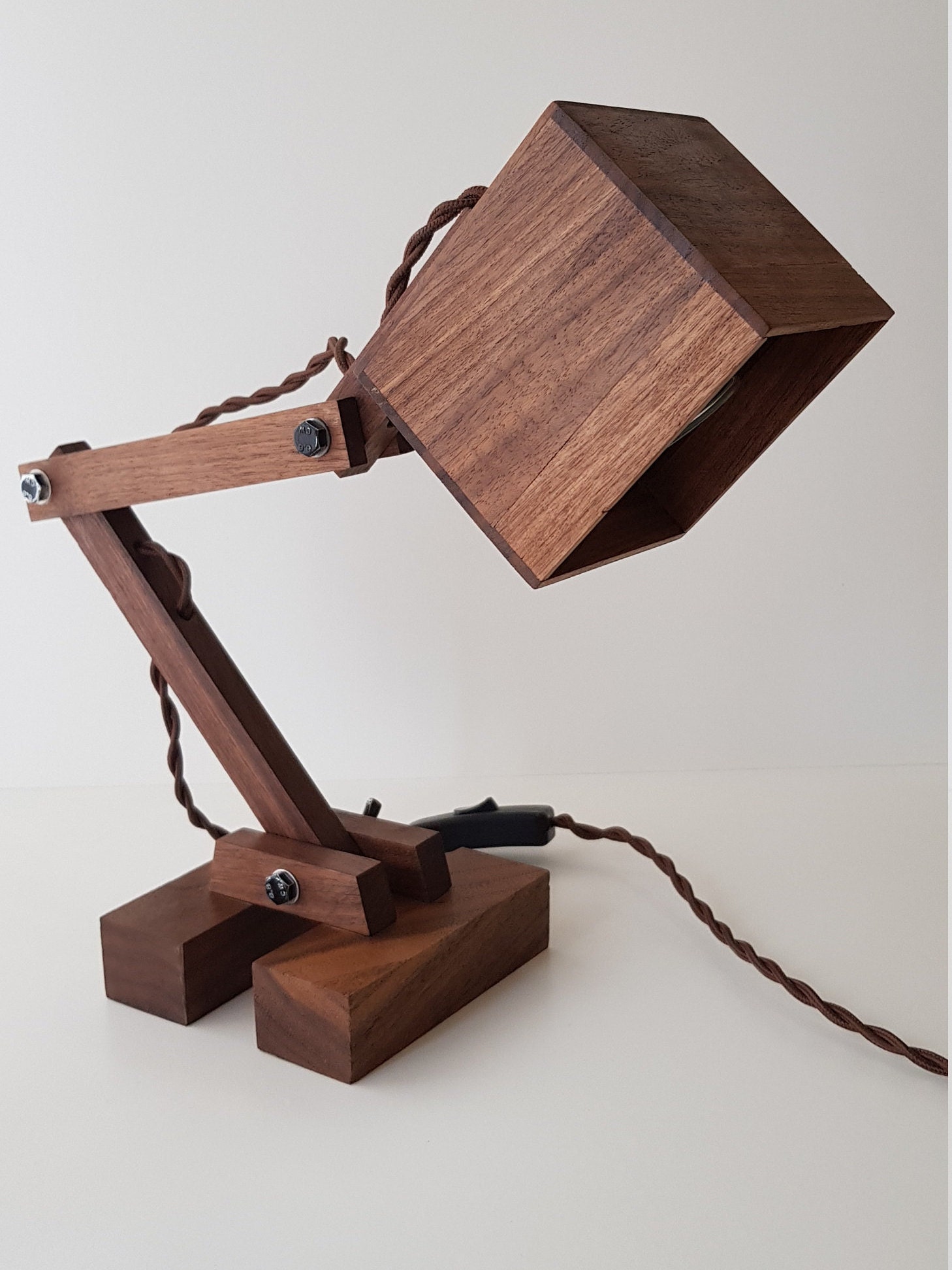 Nordic Adjustable Lamp | Handmade From Walnut | Vintage Wire | Modern ...