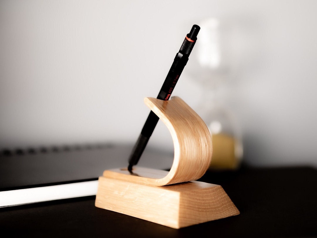 Modern Oak Pen Stand: Bent Wood Desk Accessory - Etsy