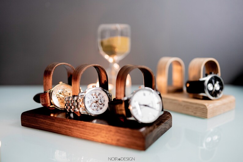 Personalised Watch Stand Display Holds 3 Watches, Wooden Oak Gift for ...