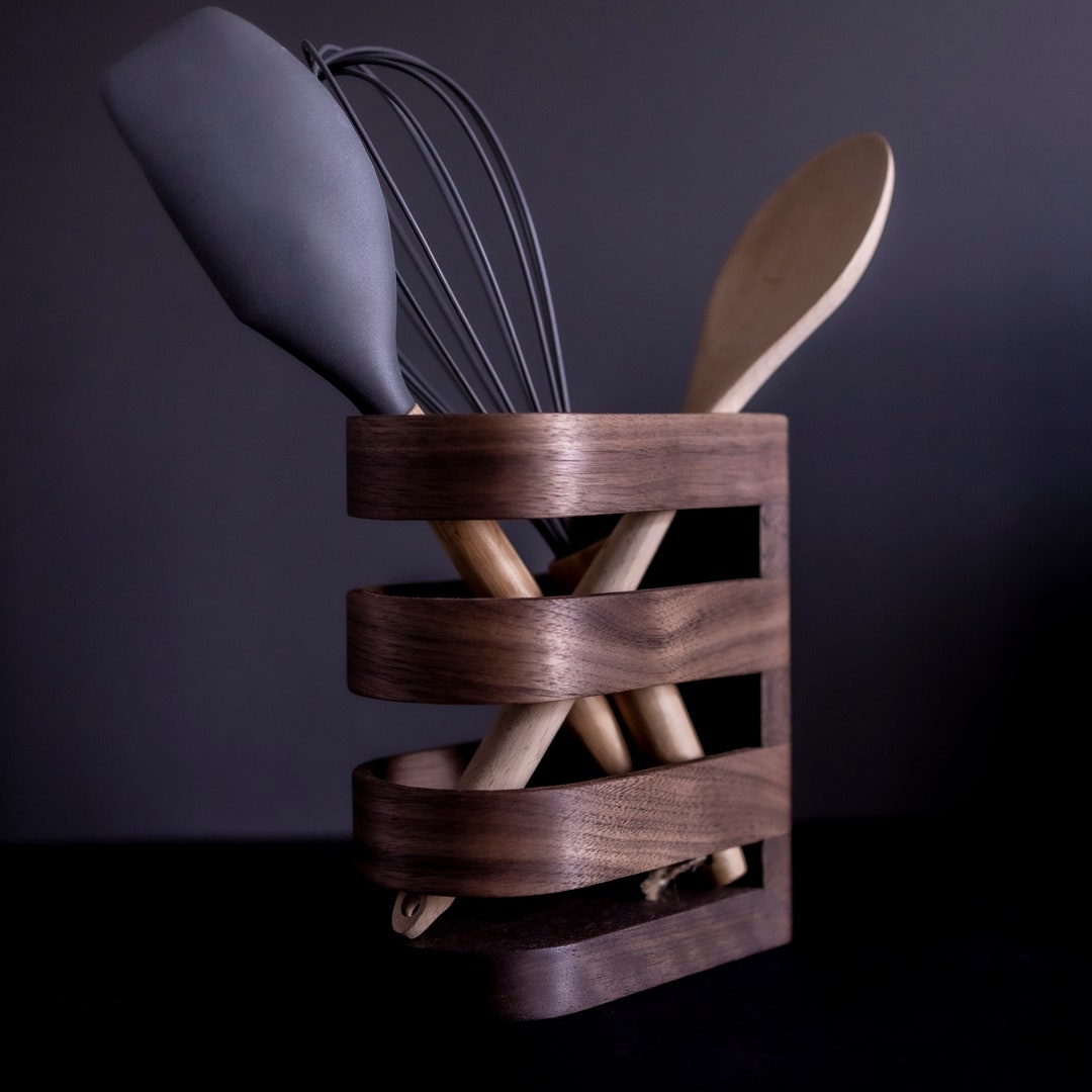 Lux Walnut Utensils Holder | Wooden Utensils Pot | Kitchen Storage ...