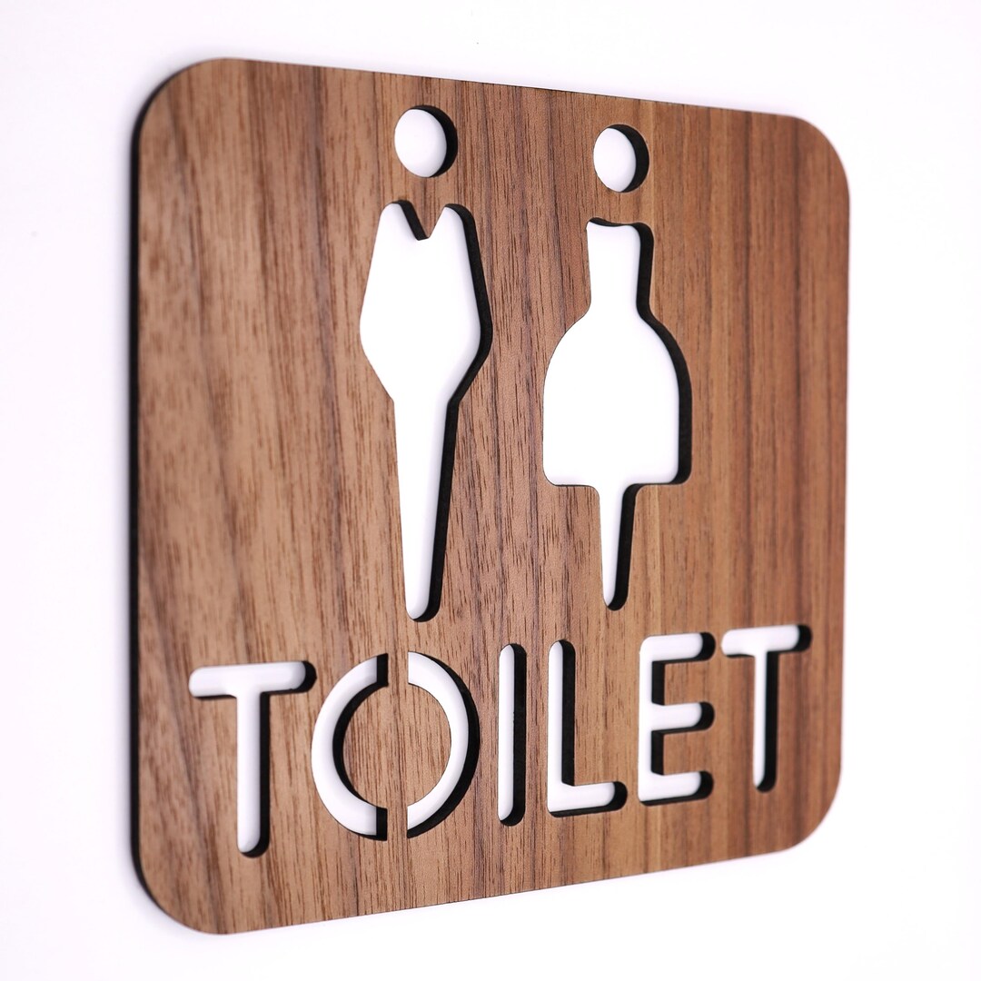 Modern Walnut Toilet Sign, Male & Female Icons for Restrooms - Etsy