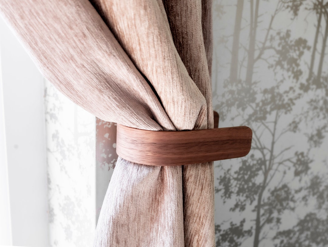 Walnut Wooden Curtain Holdbacks: Modern Tie Backs (pair) - Etsy