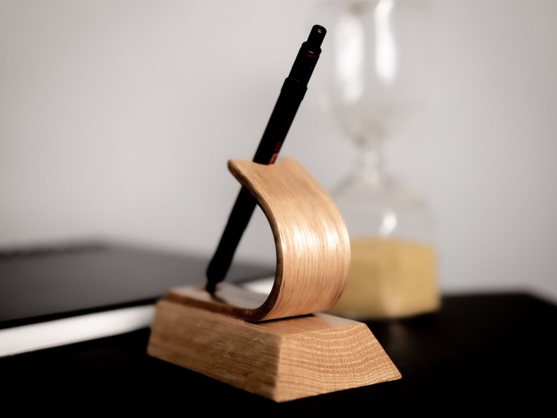 Modern Oak Pen Stand: Bent Wood Desk Accessory - Etsy