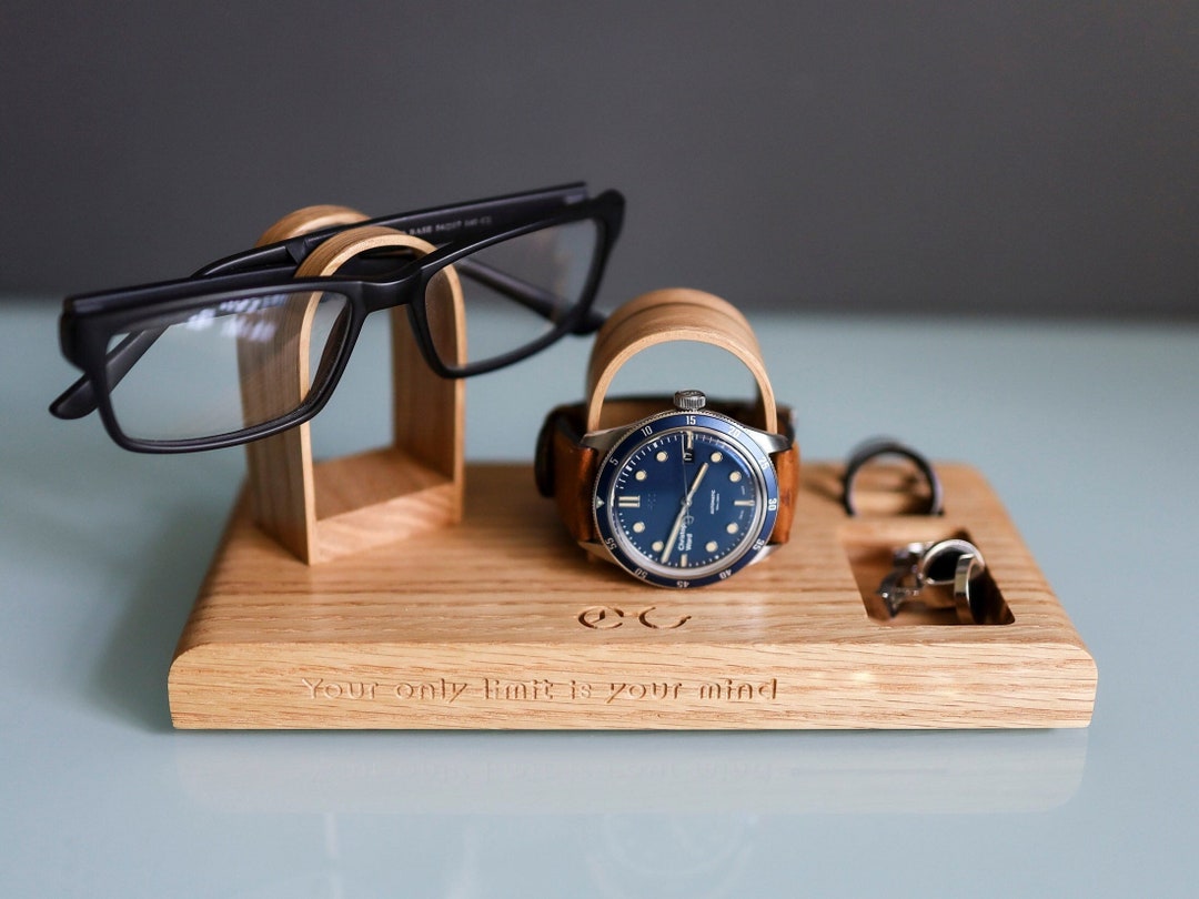 Personalized Oak Watch & Glasses Stand: Bedside Organizer Tray - Etsy