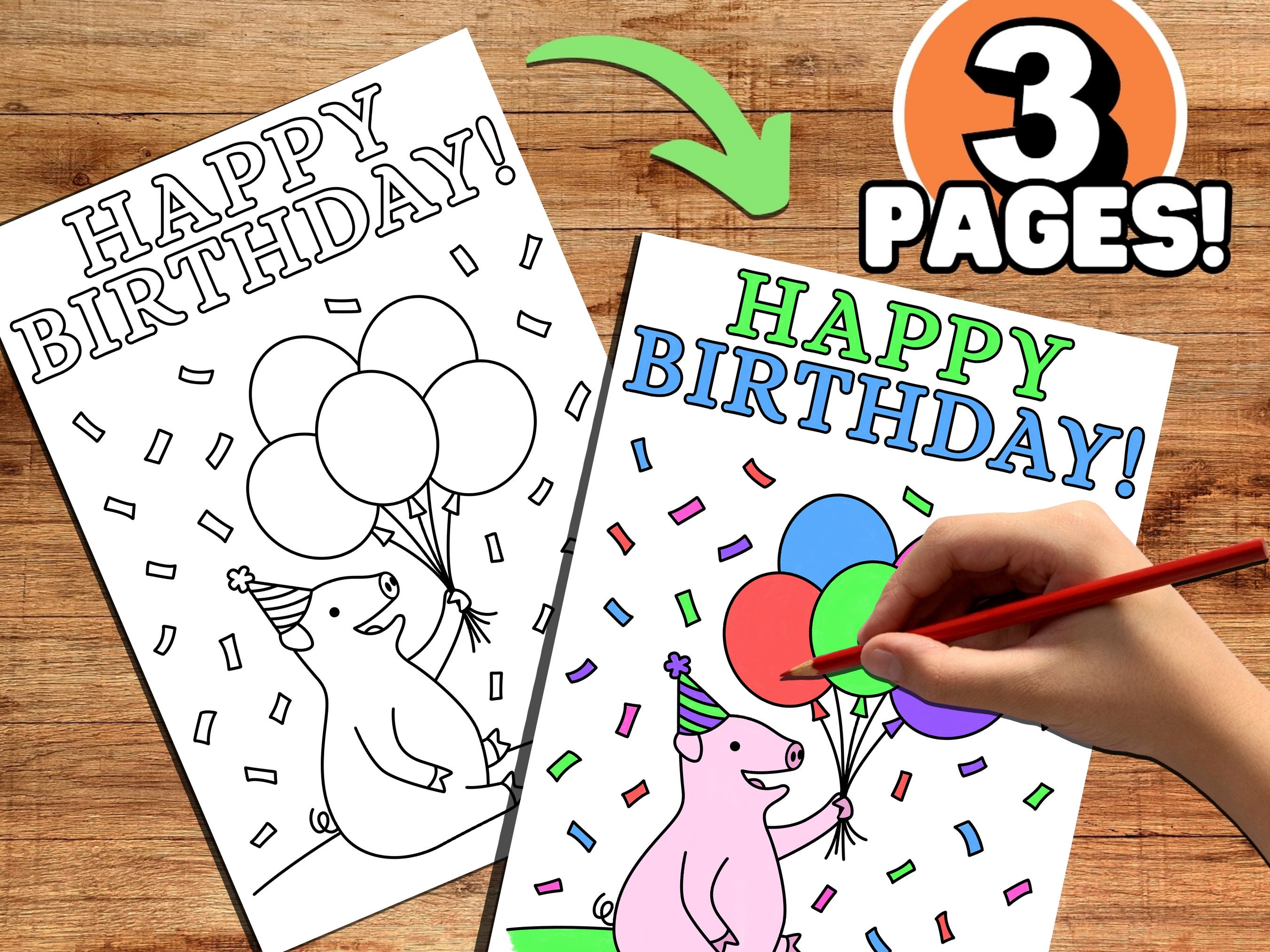 Simple Bold Pig Birthday Coloring Pages Happy Birthday Fun Activity for ...