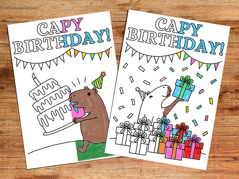 Capybara Coloring Pages Capy Birthday Fun Activites for Kids - Etsy