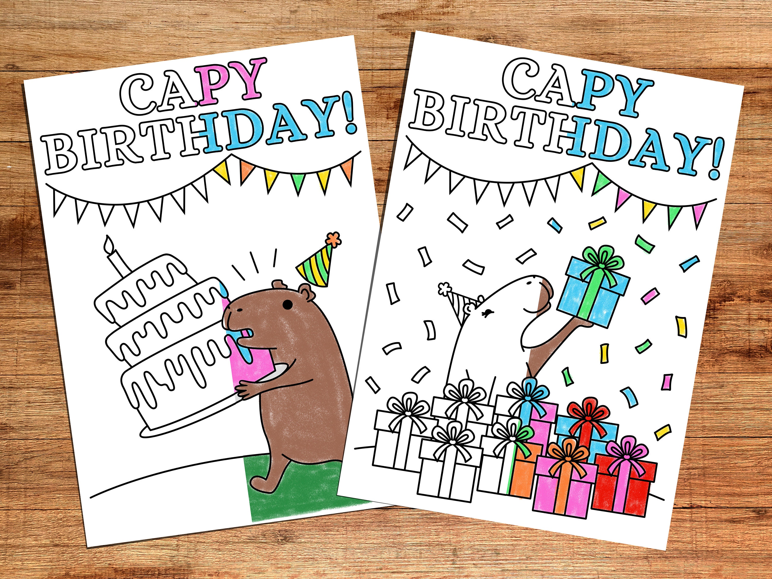 Capybara Coloring Pages Capy Birthday Fun Activites for Kids - Etsy
