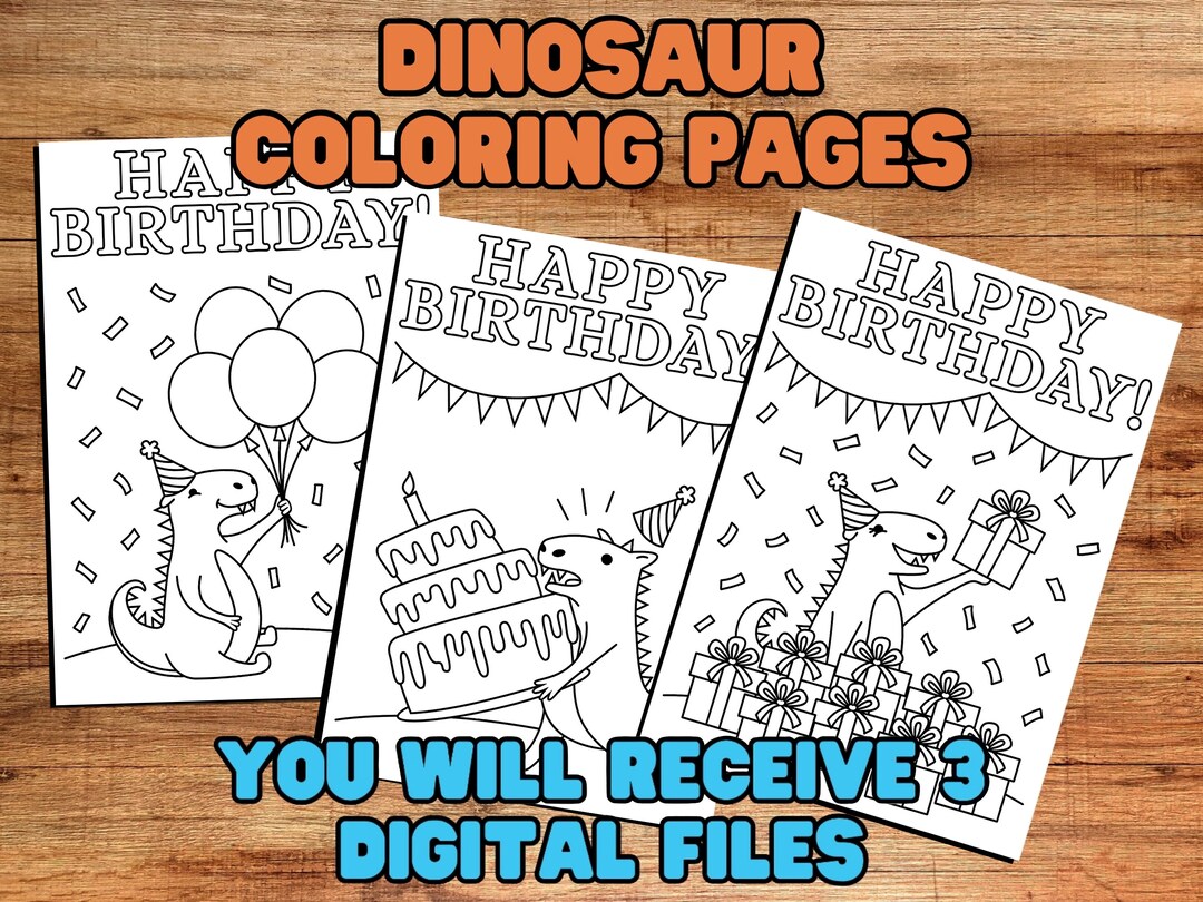 Simple Bold Dinosaur Birthday Coloring Pages Happy Birthday Fun ...