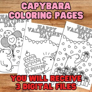 Capybara Coloring Pages Valentine's Day Fun Activites for Kids - Etsy