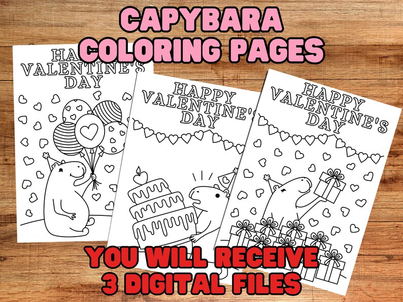 Capybara Coloring Pages Valentine's Day Fun Activites for Kids - Etsy