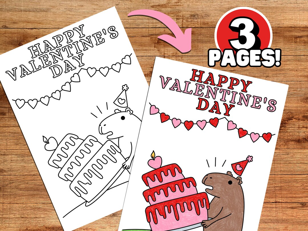 Capybara Coloring Pages Valentine's Day Fun Activites for Kids - Etsy