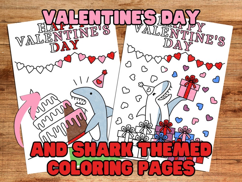 Sharks Coloring Pages Valentine's Day Fun Activites for Kids - Etsy