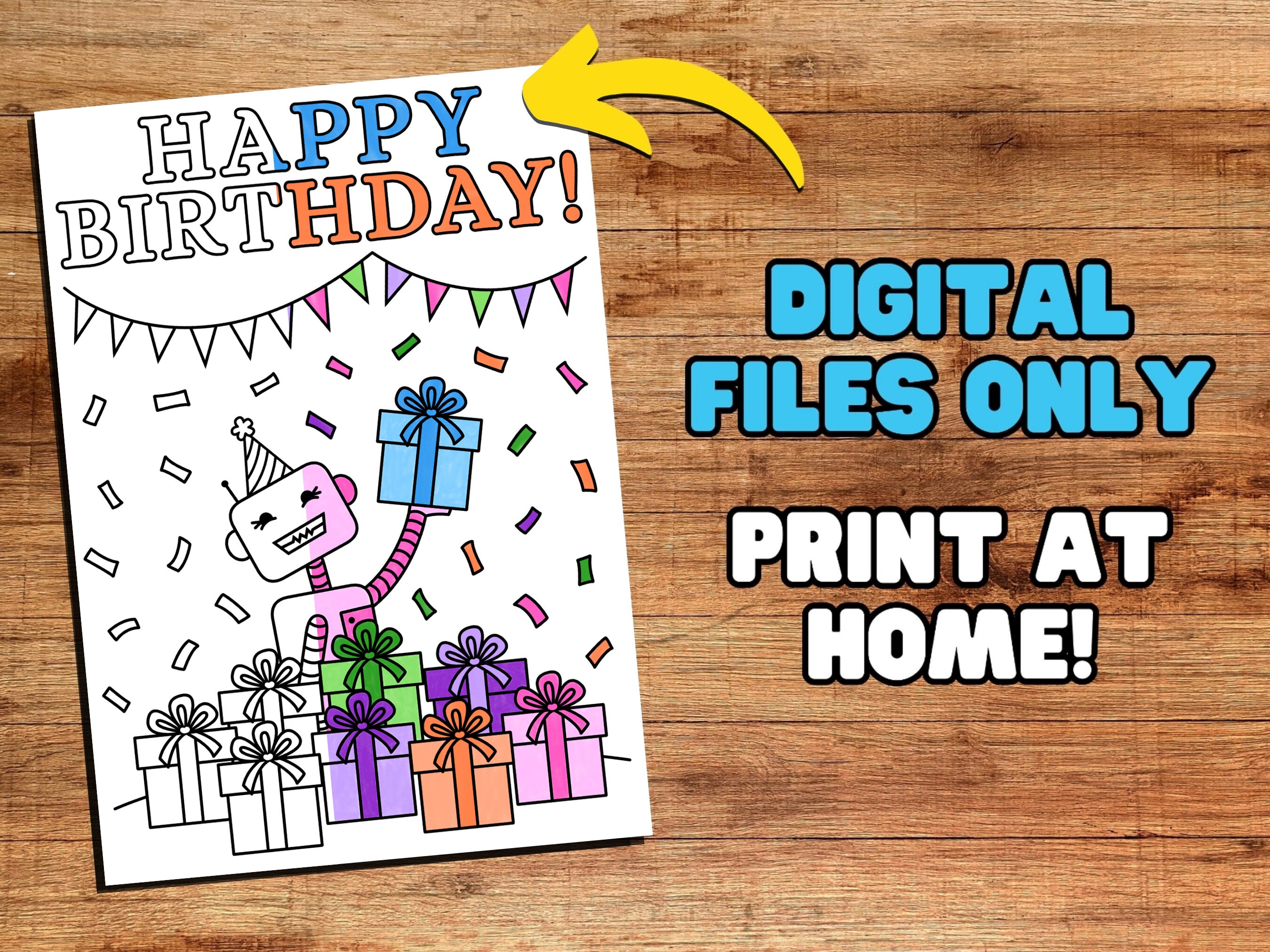 Simple Bold Robot Birthday Coloring Pages Happy Birthday Fun Activity ...