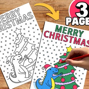 Simple Bold Dinosaur Christmas Coloring Pages Merry Christmas Fun ...