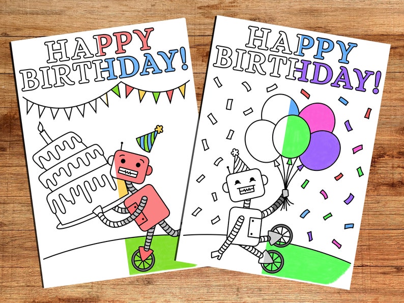 Robot Birthday Coloring Pages Happy Birthday Fun Activity for Kids - Etsy