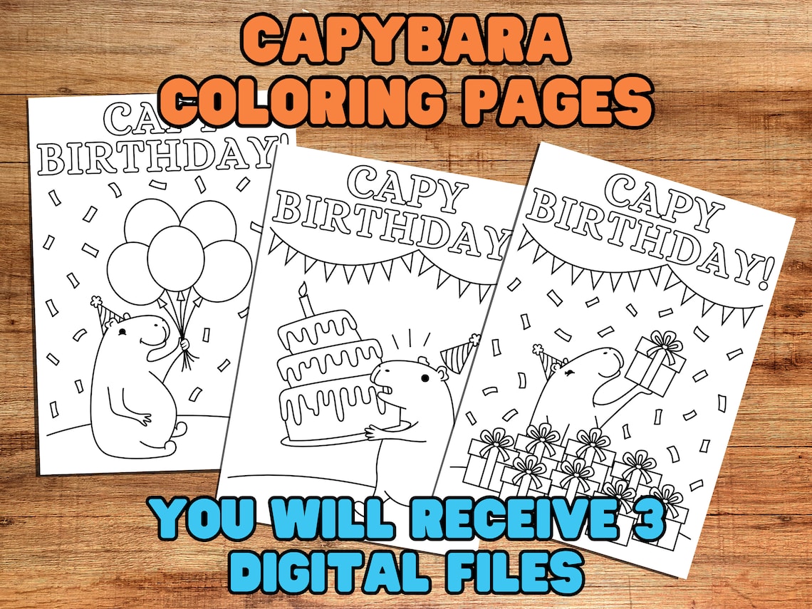 Capybara Coloring Pages Capy Birthday Fun Activites for Kids - Etsy