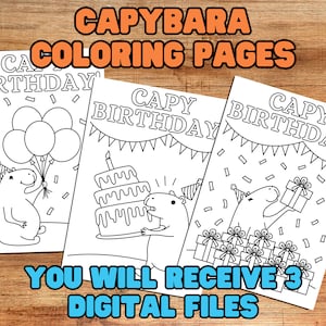 Capybara Coloring Pages Capy Birthday Fun Activites for Kids - Etsy