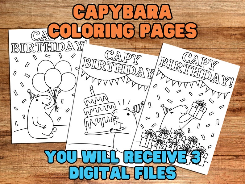 Capybara Coloring Pages Capy Birthday Fun Activites for Kids - Etsy