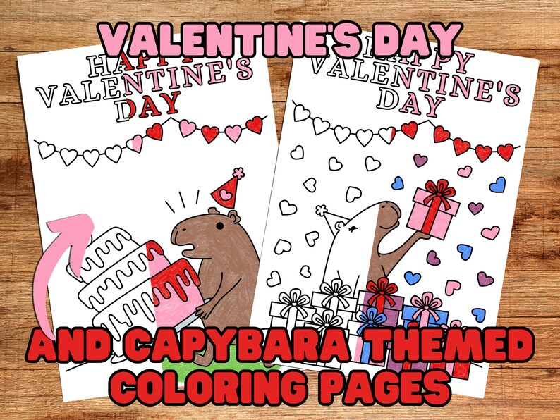 Capybara Coloring Pages Valentine's Day Fun Activites for Kids - Etsy