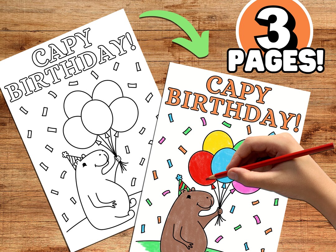 Capybara Coloring Pages Capy Birthday Fun Activites for Kids - Etsy
