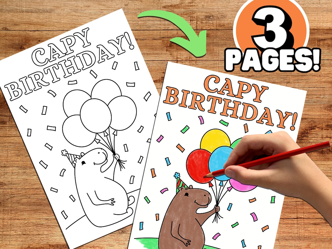 Capybara Coloring Pages Capy Birthday Fun Activites for Kids - Etsy