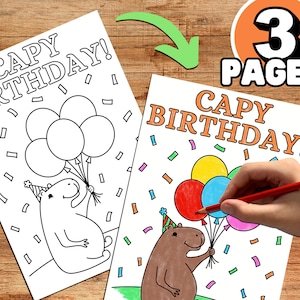 Capybara Coloring Pages Capy Birthday Fun Activites for Kids - Etsy