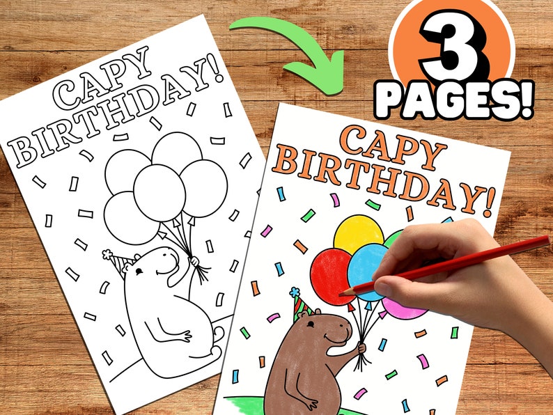 Capybara Coloring Pages Capy Birthday Fun Activites for Kids - Etsy