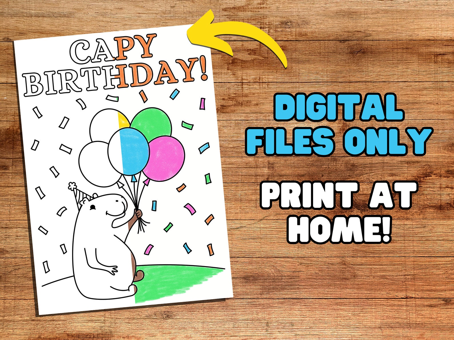 Capybara Coloring Pages Capy Birthday Fun Activites for Kids - Etsy