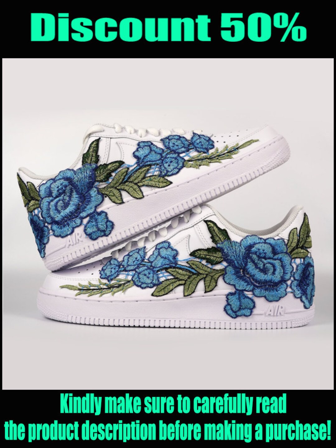 AF1 Custom Low Blue Rose Flower Floral Design White Shoes All - Etsy