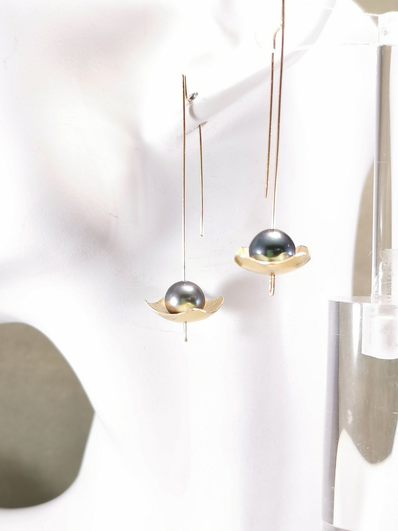 Zen Style Pearl Earring, Black Pearl Silver Earring, Modern Pearl ...