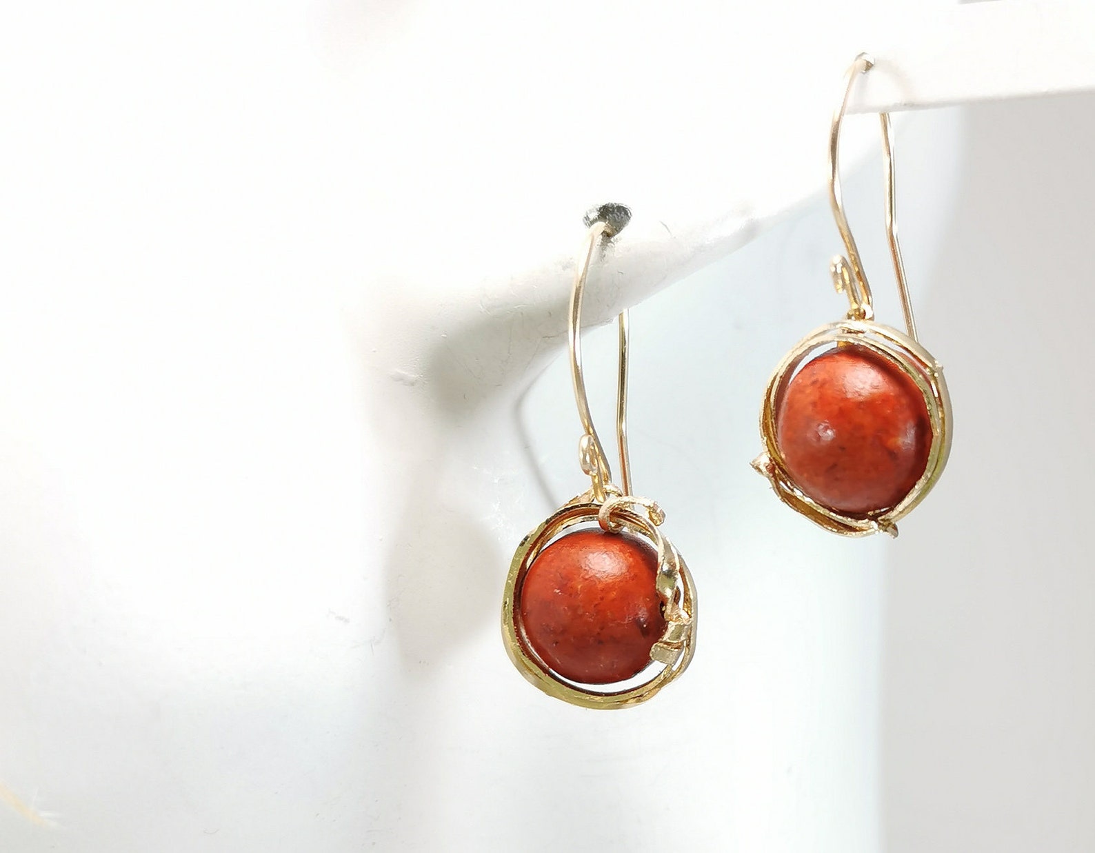 Red Coral Gold Wire Wrapping Earring. Coral Earring for Every Outfit ...