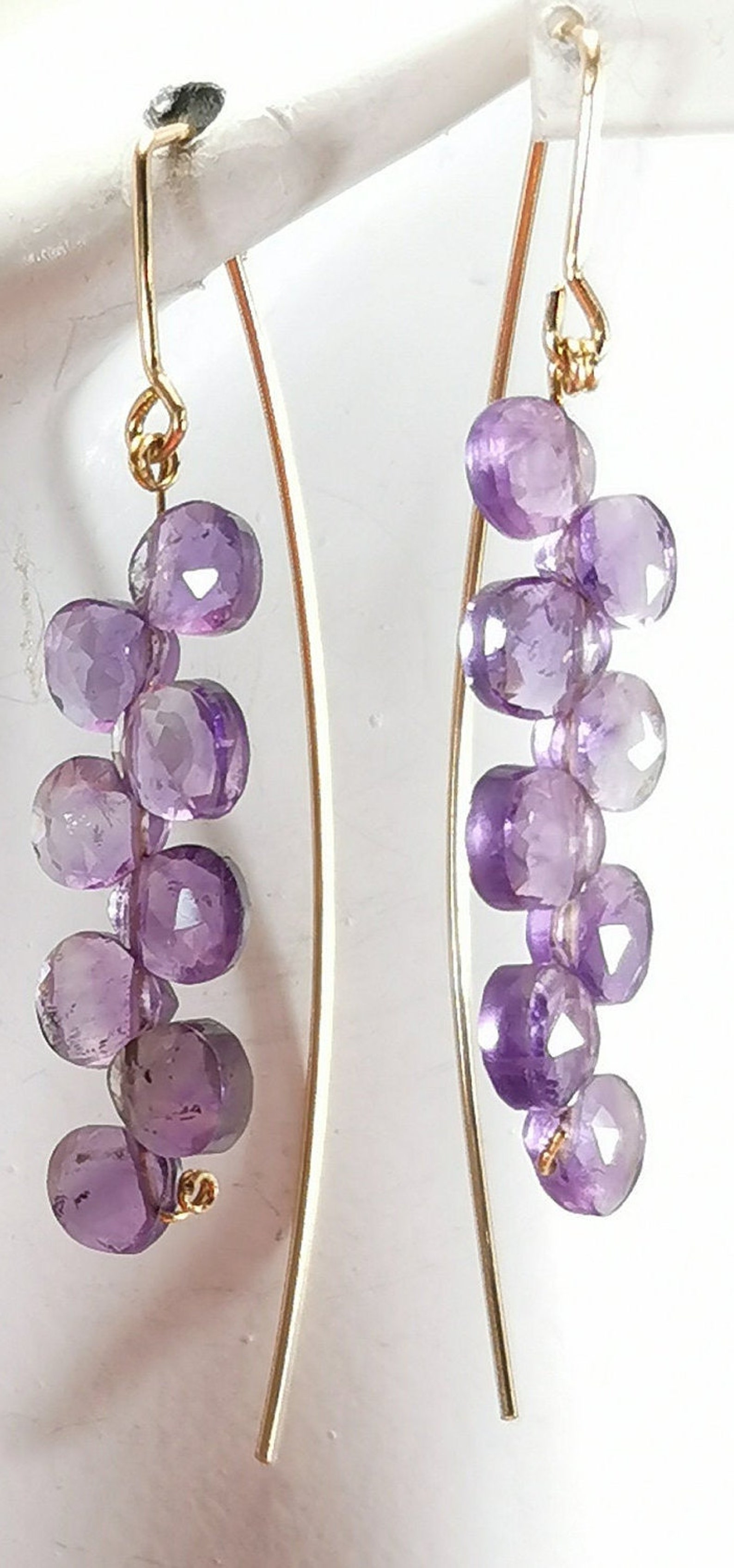 Purple Gem Amethyst Gold Raindrop Earrings February Gemstone - Etsy
