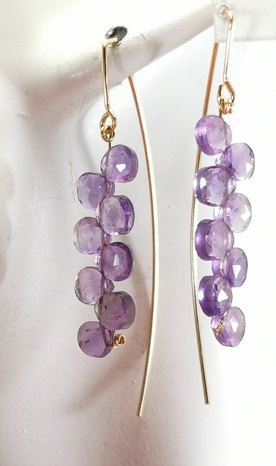 Purple Gem Amethyst Gold Raindrop Earrings February Gemstone - Etsy