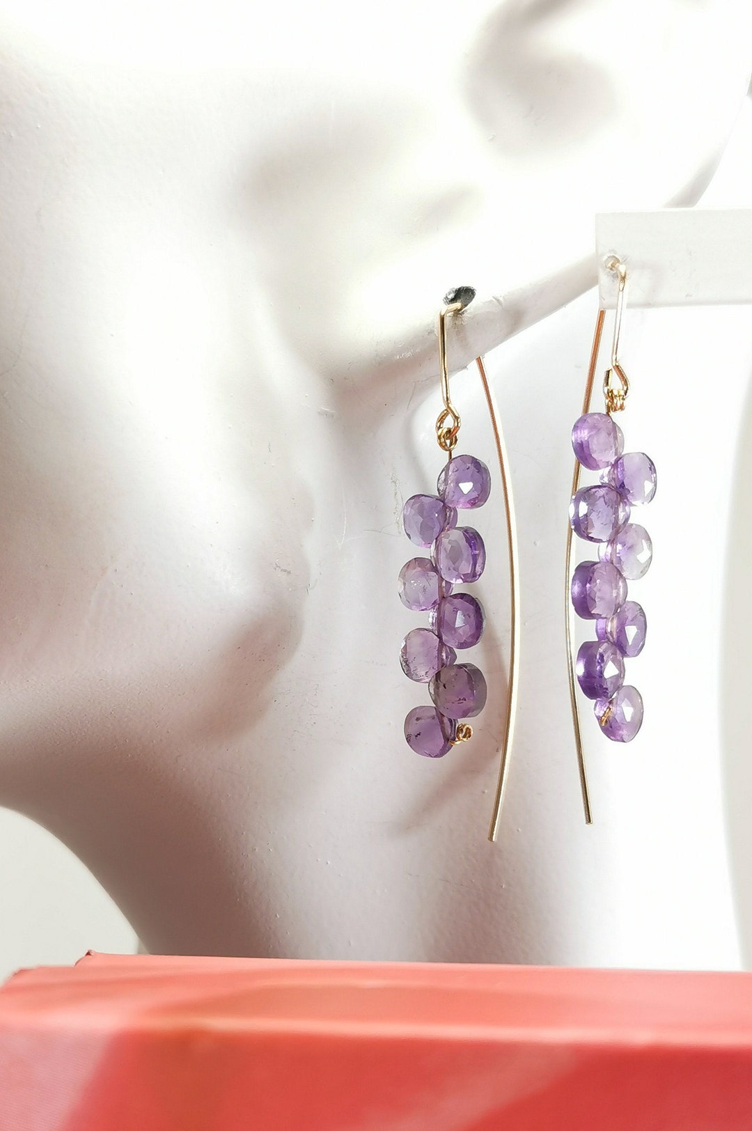 Purple Gem Amethyst Gold Raindrop Earrings, February Gemstone Amethyst ...