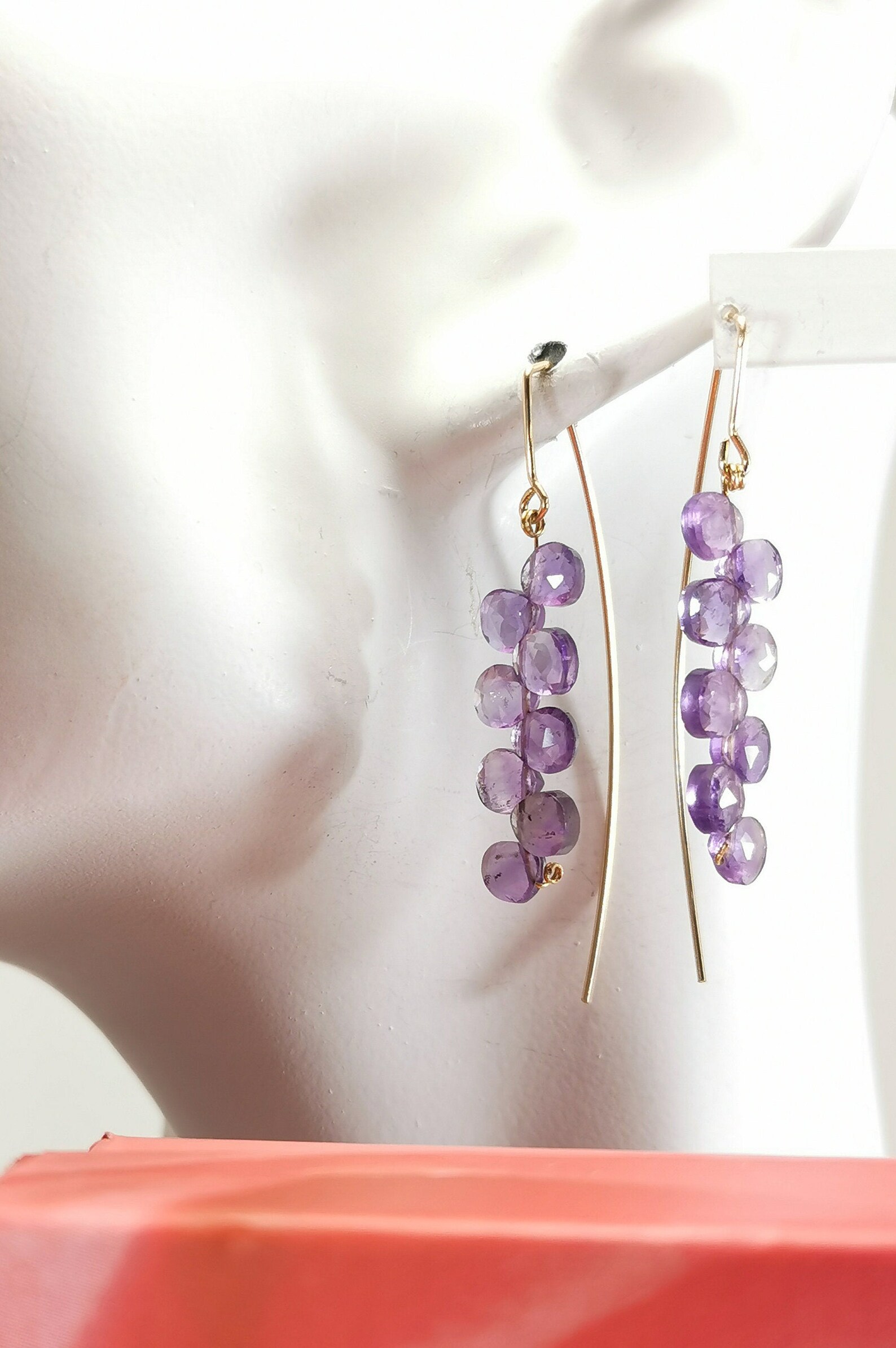 Purple Gem Amethyst Gold Raindrop Earrings February Gemstone - Etsy