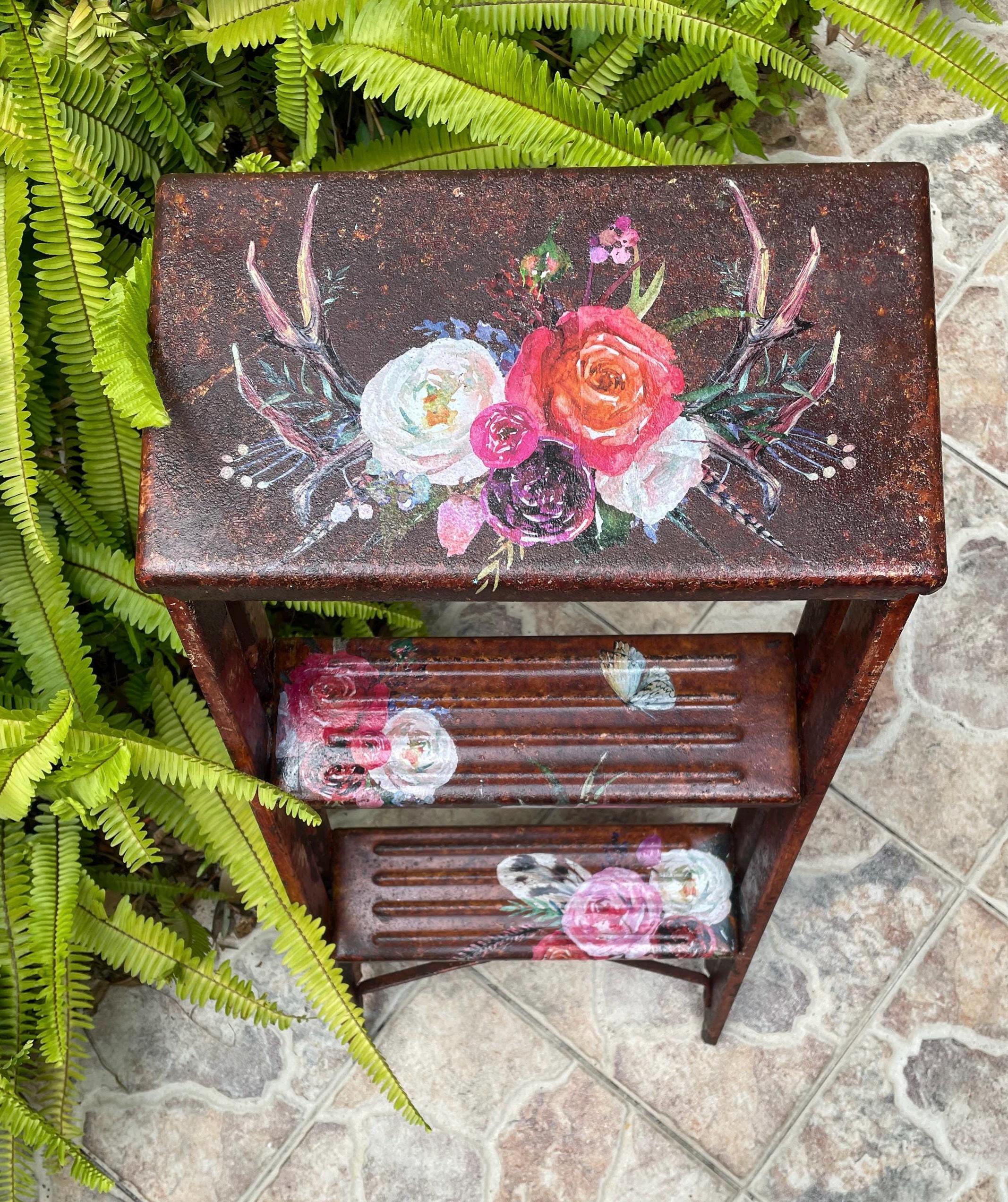 1940’s Upcycle Rustic Metal Folding Stepstool Ladder Plant Stand Home ...
