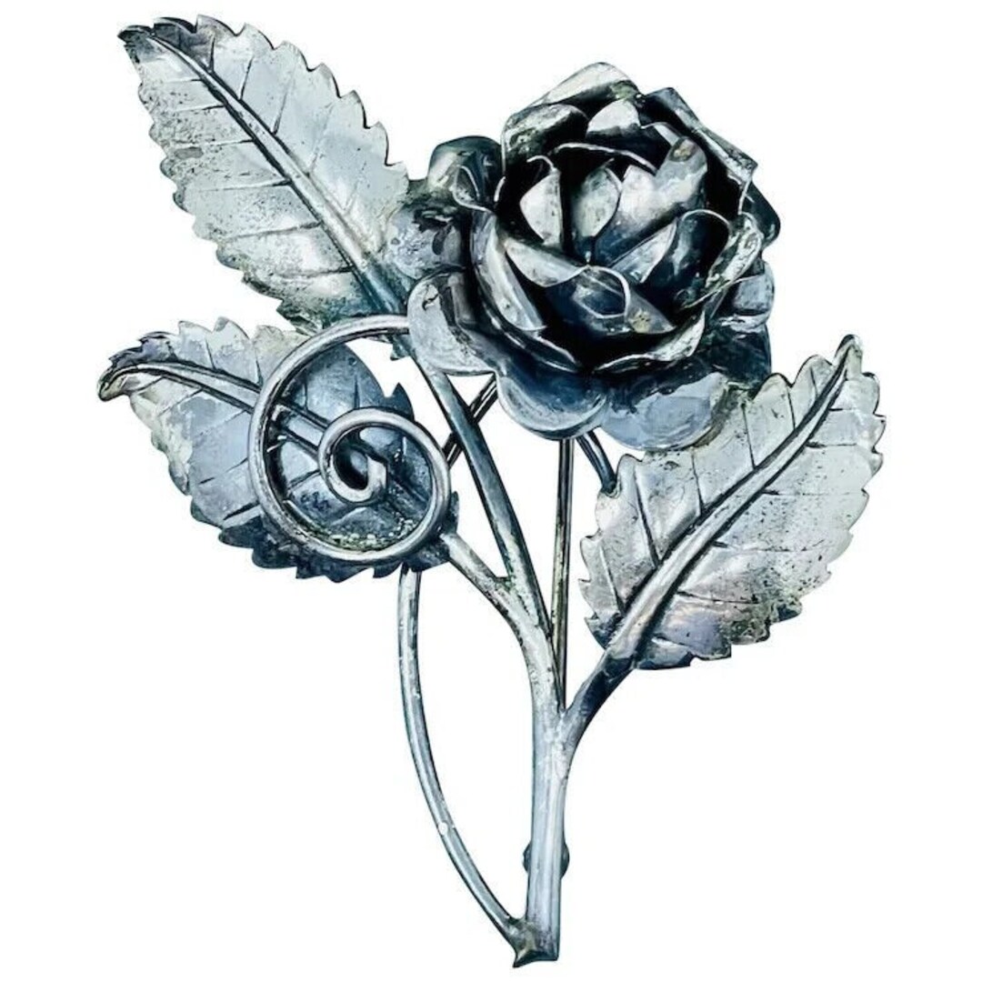 Sterling Silver Rose Brooch Pin Hand Crafted 3 Dimensional Floral 3" X ...