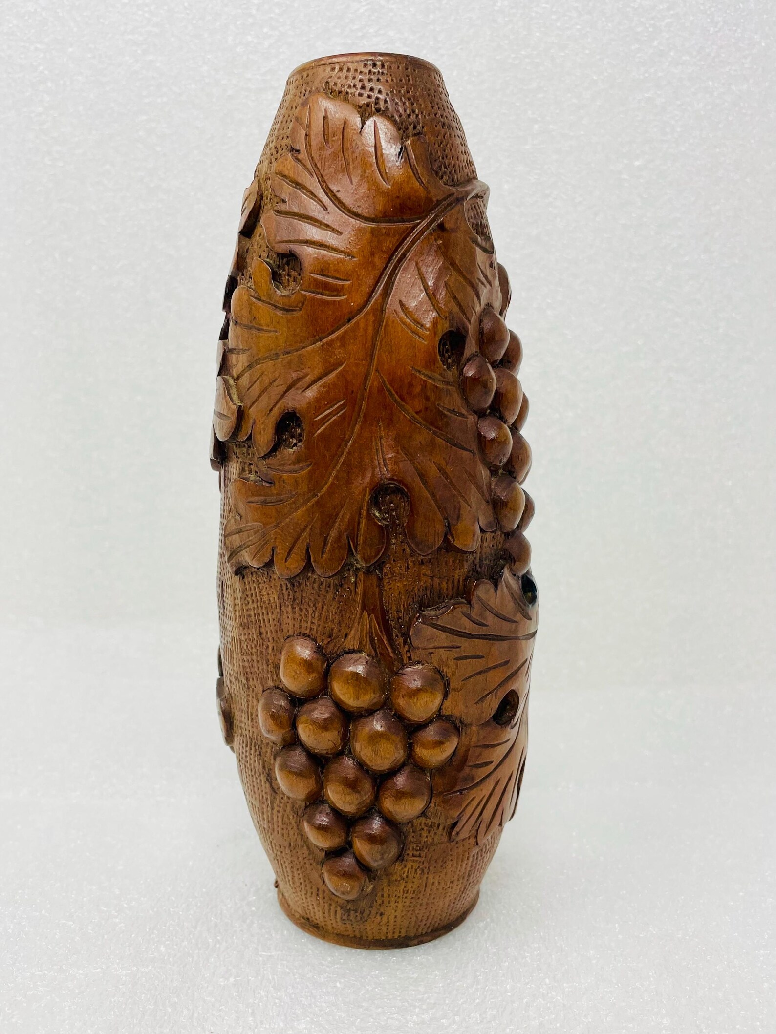 Hand Carved Wood Vase With Grapes and Leaves Pattern-france 1960’s - Etsy