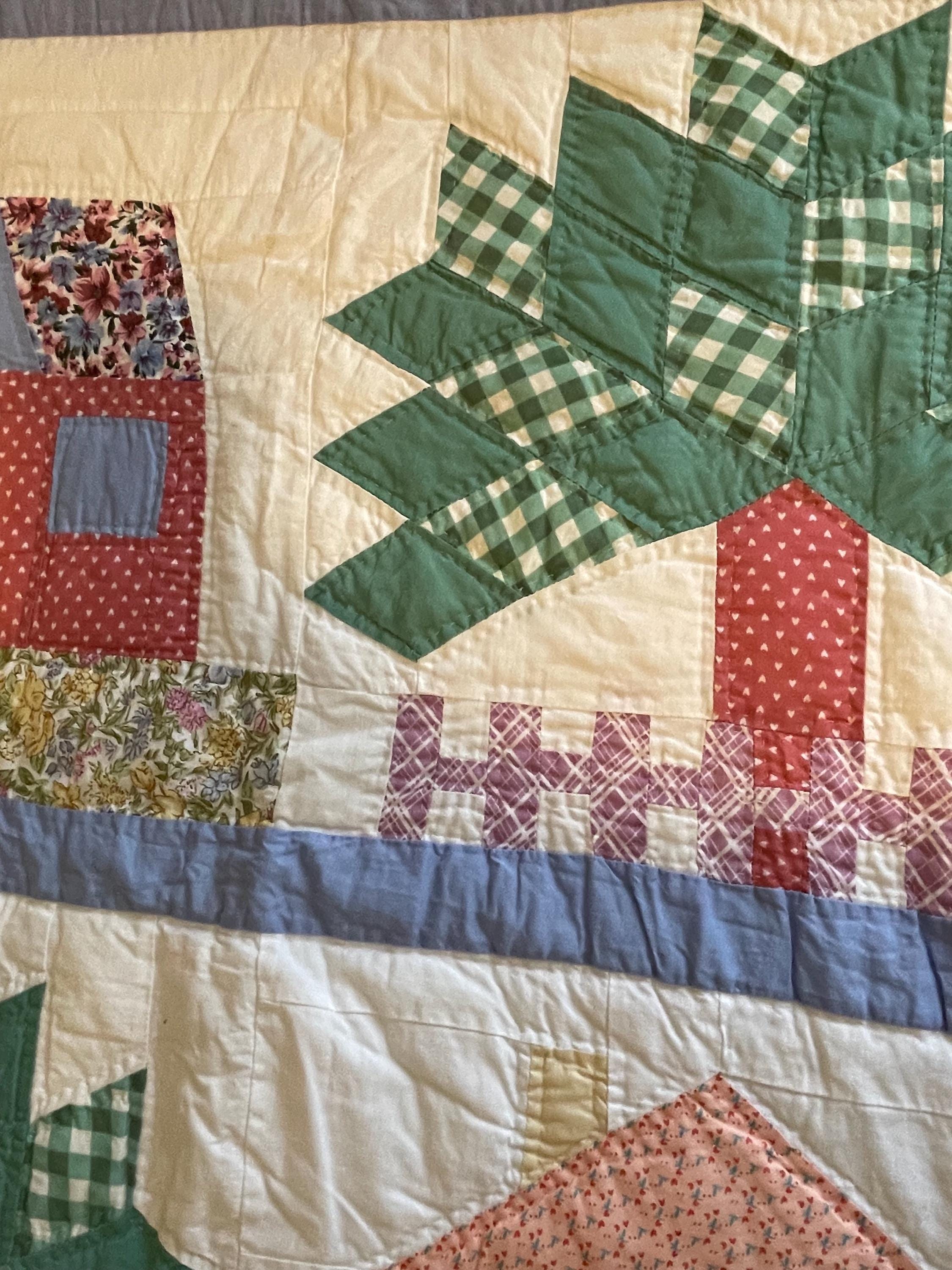 Vintage Arch Quilt Hand Stitched 80x82” Patchwork Spring Houses and ...
