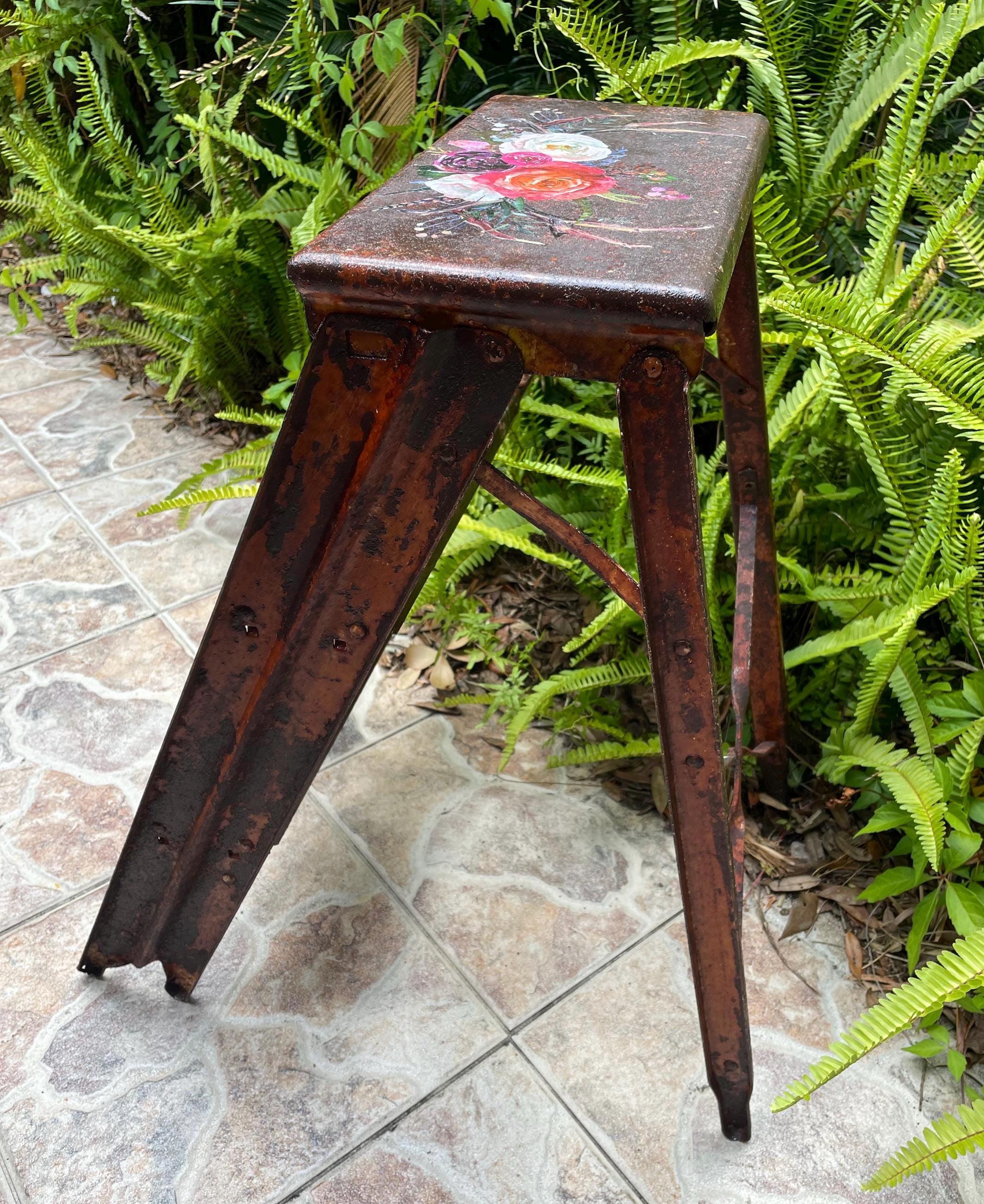 1940’s Upcycle Rustic Metal Folding Stepstool Ladder Plant Stand Home ...
