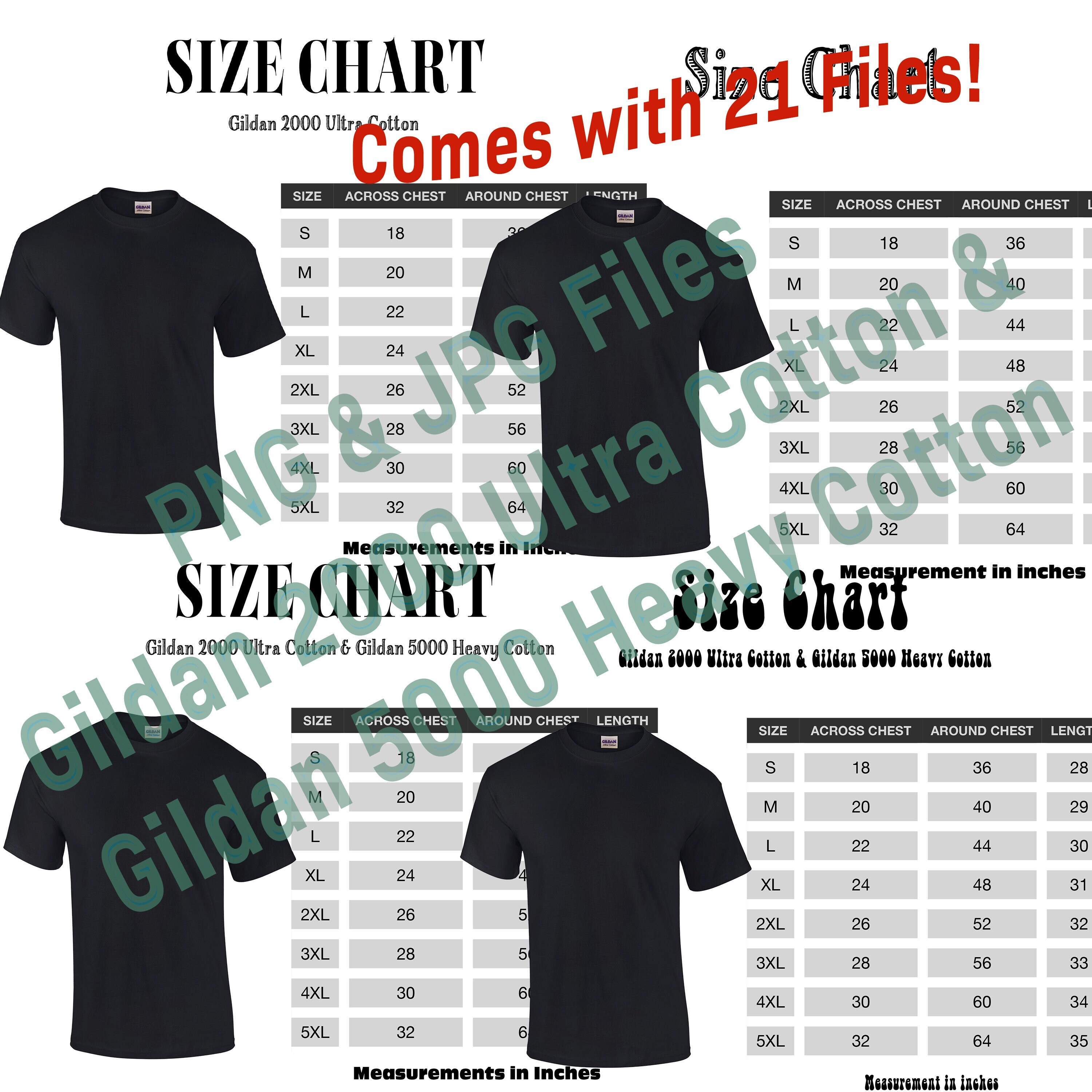 Mega Pack 21 Designs Sizing Charts Gildan 2000 5000 T-shirt Size Chart ...